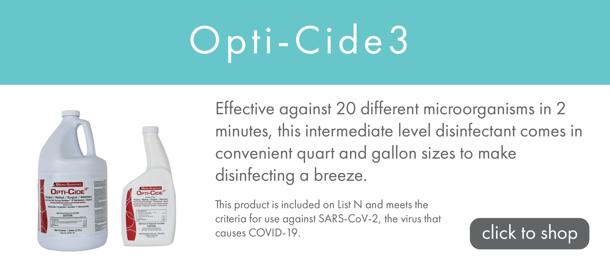 opticide quart and gallon banner | Prestige Electrolysis + Spa Supply