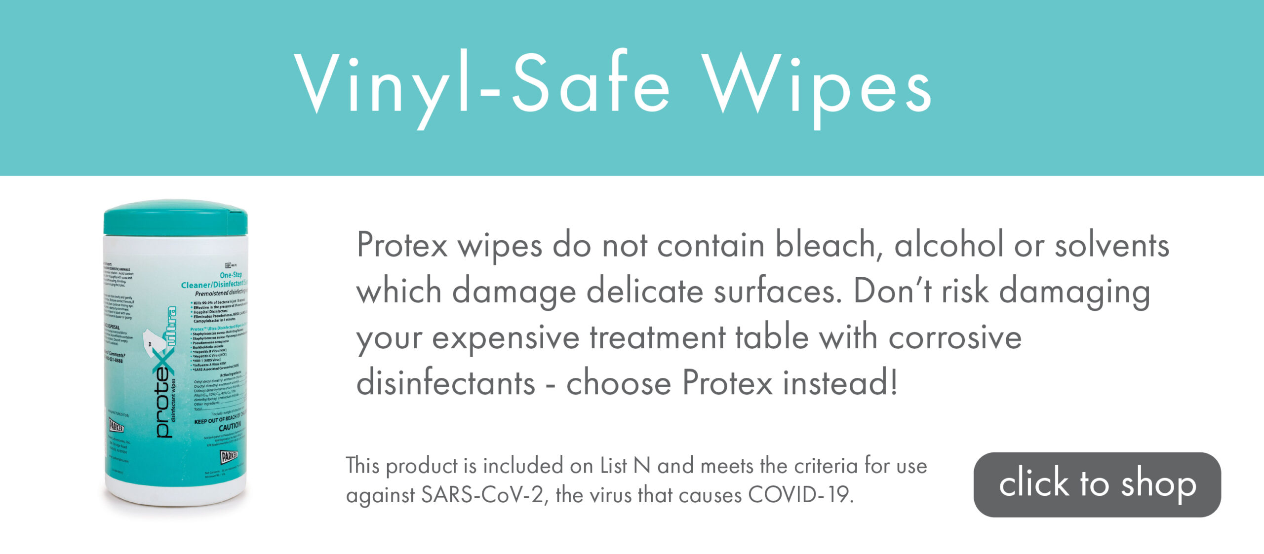 Protex Vinyl Safe Wipes banner | Prestige Electrolysis + Spa Supply